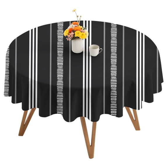 Black Stripes Round Tablecloth 60 inches Classic Minimalist Stripe ...