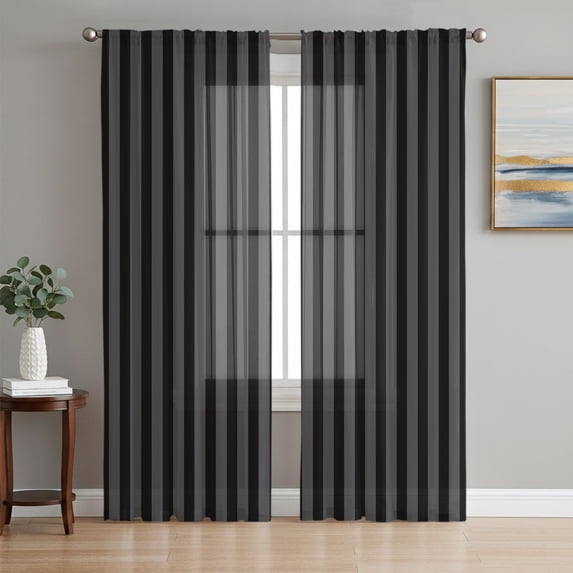 Black Stripes Sheer Curtains for Living Room Bedroom, Modern Striped ...