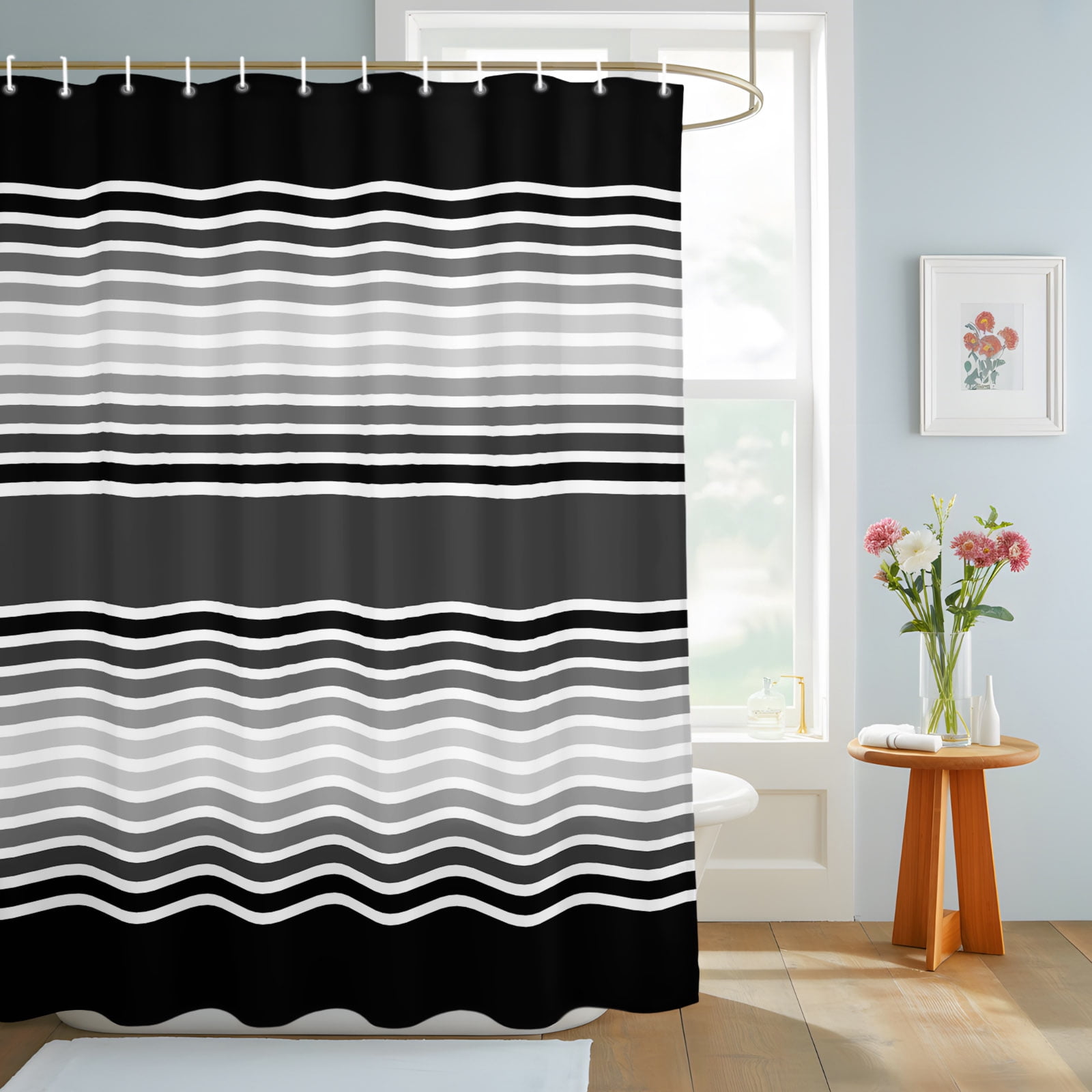 Black Stripes Shower Curtain, Minimalist Stripe Modern Gradient ...