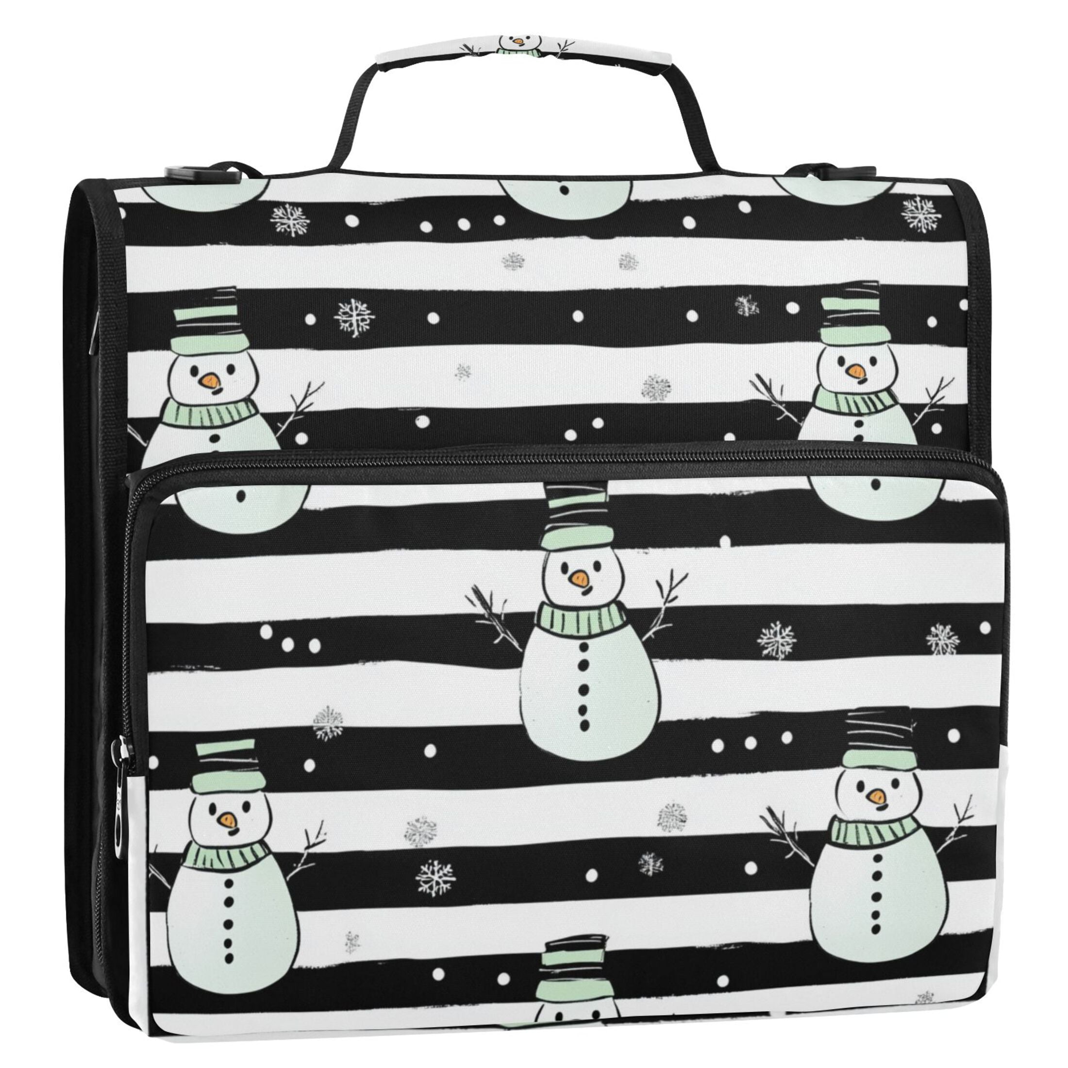 Black Stripes Snowman with Hat Binder Bag with Shoulder Strap 3 Ring ...