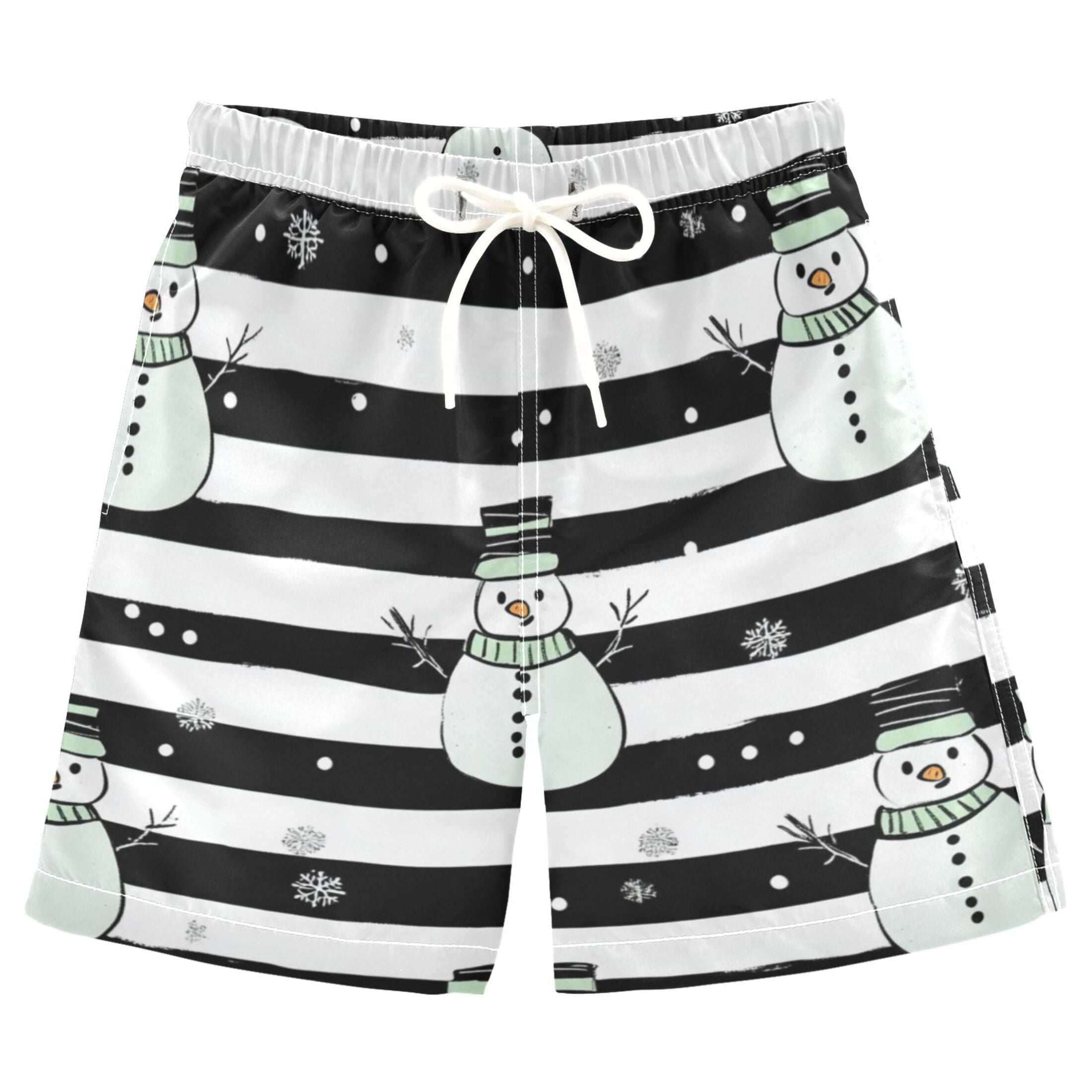 Black Stripes Snowman with Hat Boys' Beach Pants Board Shorts Swim ...