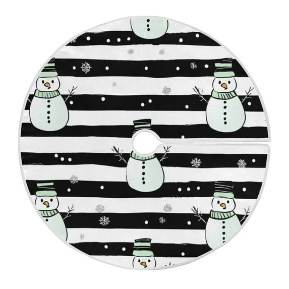 Black Stripes Snowman with Hat Christmas Tree Skirt Opening Design ...