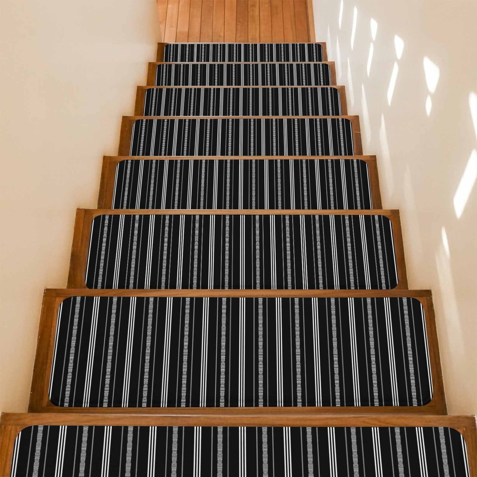 Black Stripes Stair Treads Non Slip for Steps Classic Minimalist Stripe ...