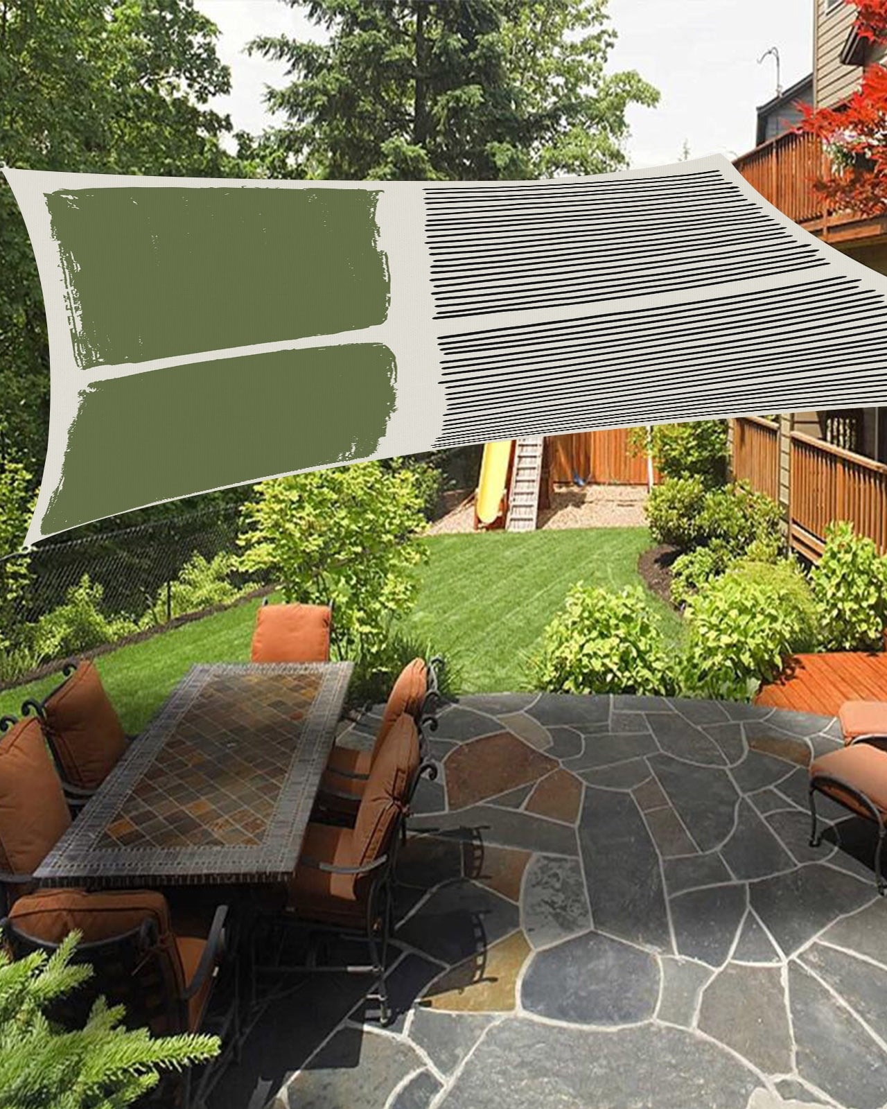 Black Stripes Sun Shade Sail 8'X10' Green Japanese Style Striped Line ...