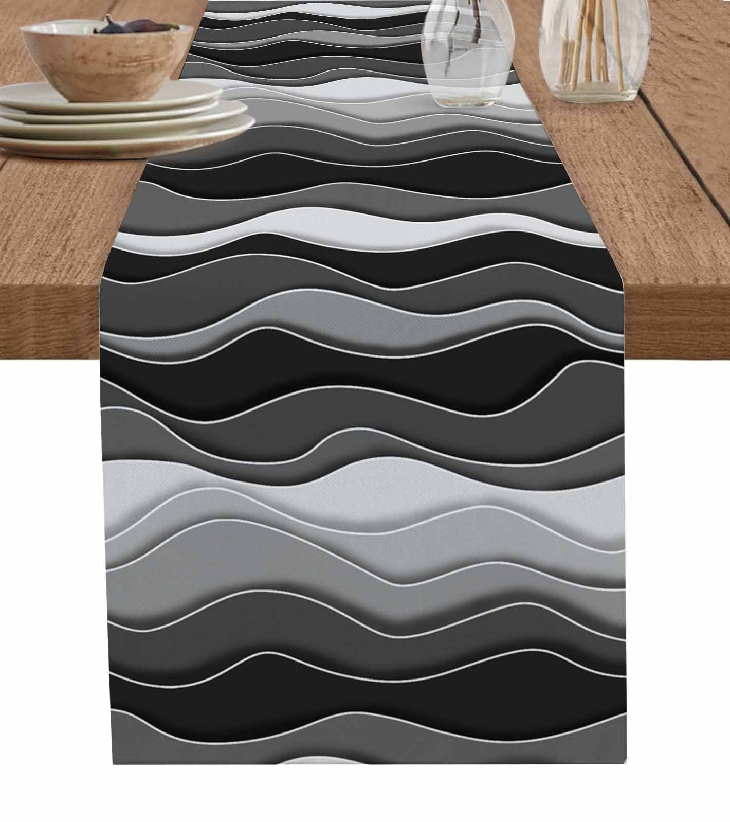 Black Stripes Table Runner 70 Inches, Modern Simple Greyish Gradient ...