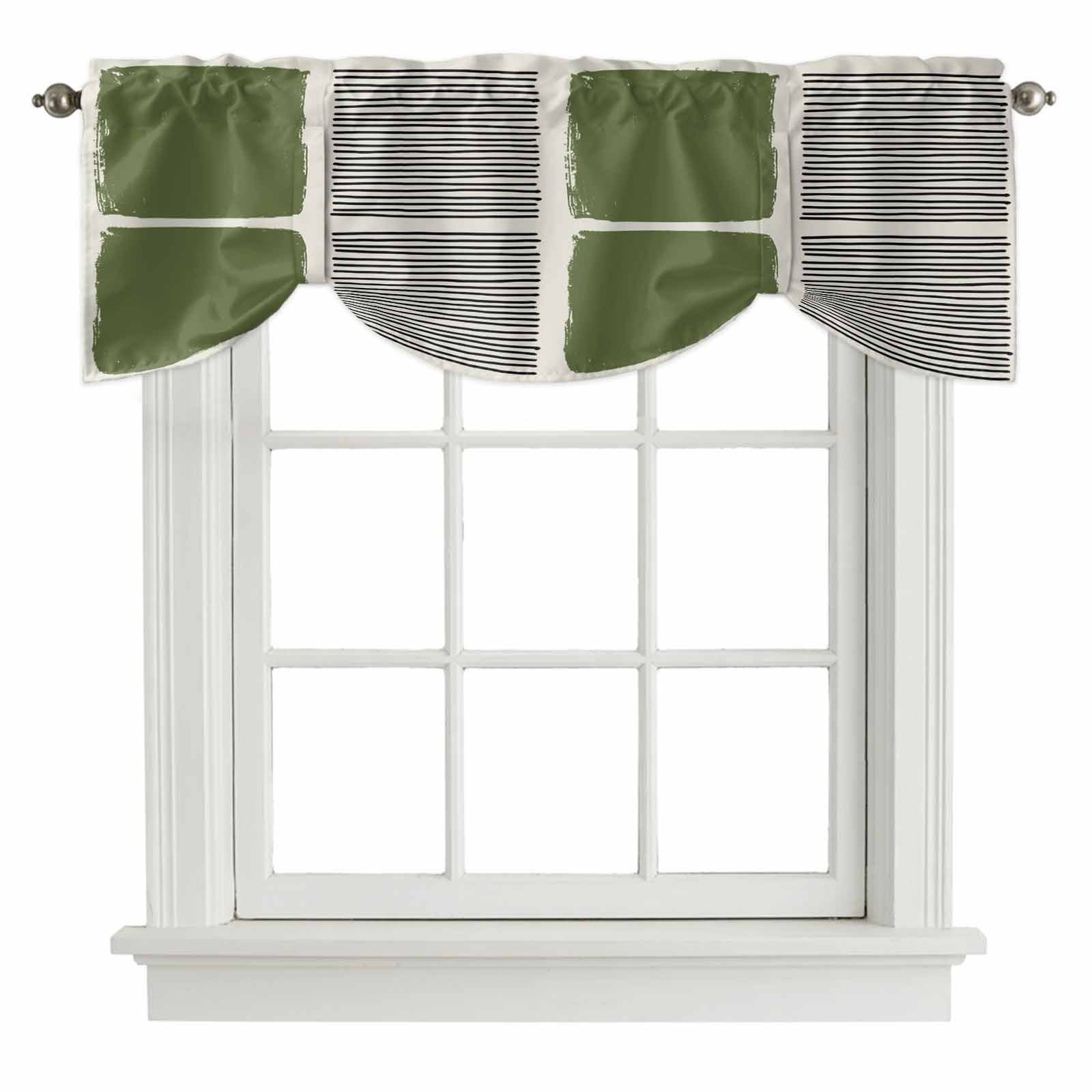 Black Stripes Tie Up Valance Curtains Green Japanese Style Striped Line ...