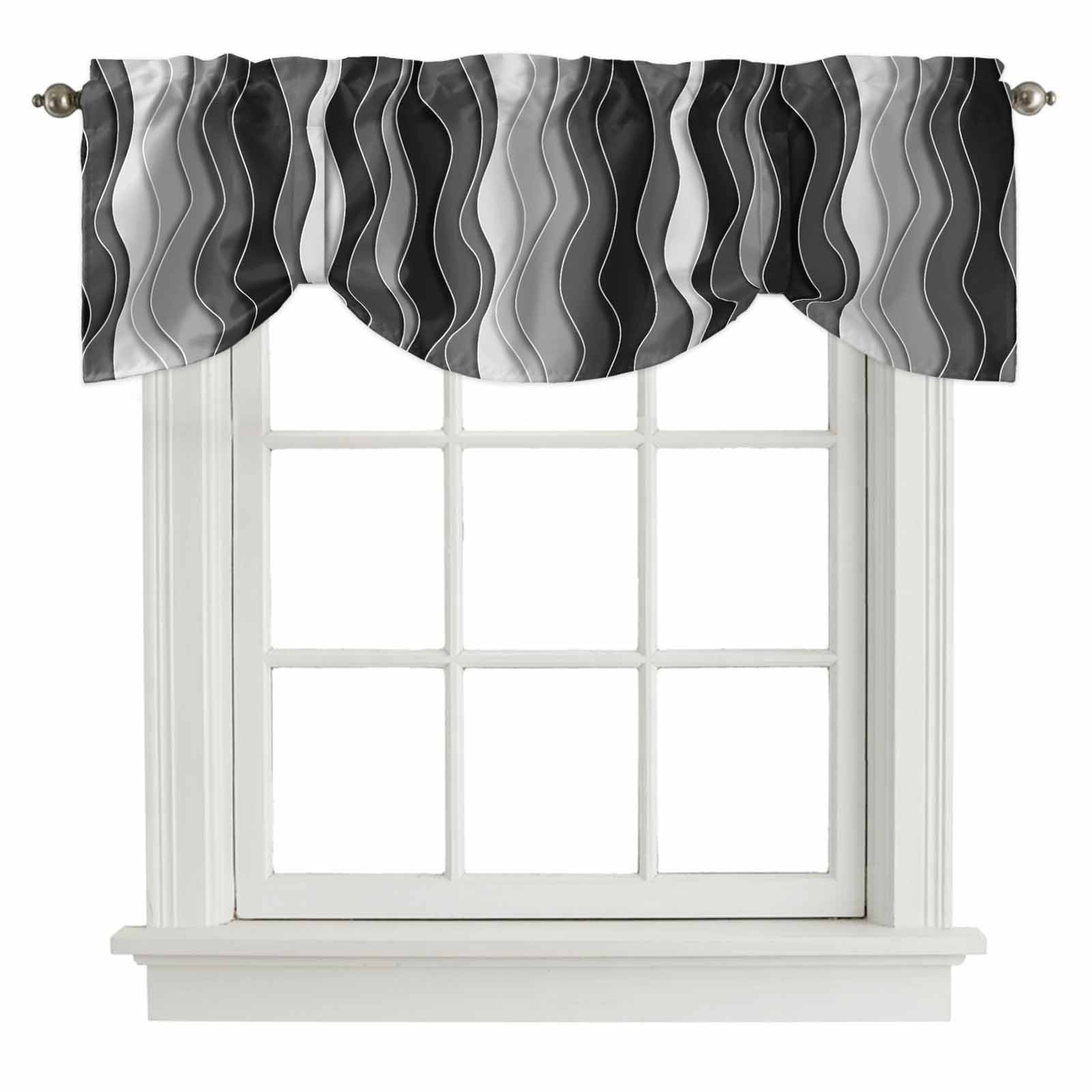 Black Stripes Tie Up Valance Curtains for Windows, Kitchen Curtains ...