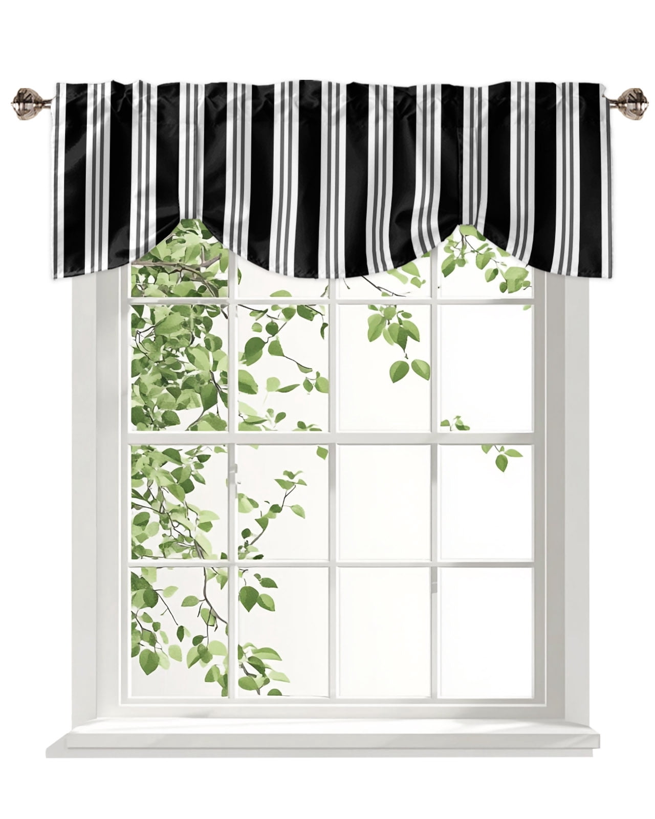 Black Stripes Tie Up Valances Curtain, Coastal Black White Gray Lines ...