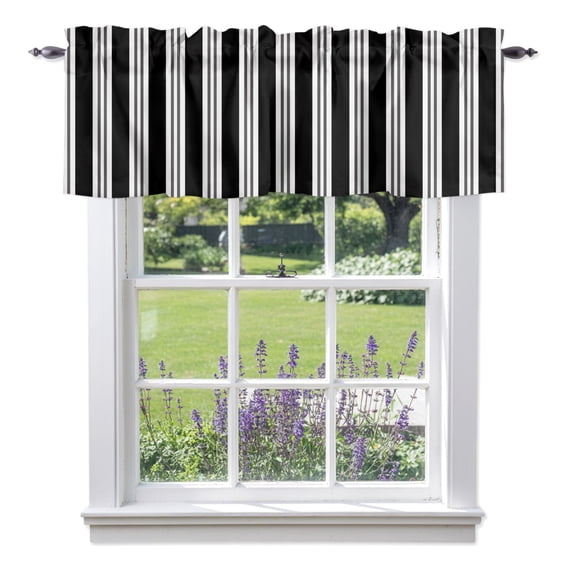 Black Stripes Valance Curtain 1 Panel, Coastal Black White Gray Lines ...