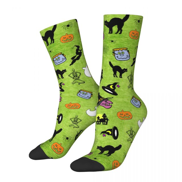 Black Stripes Witch Socks Spring Halloween Print Stockings Retro Ladies ...