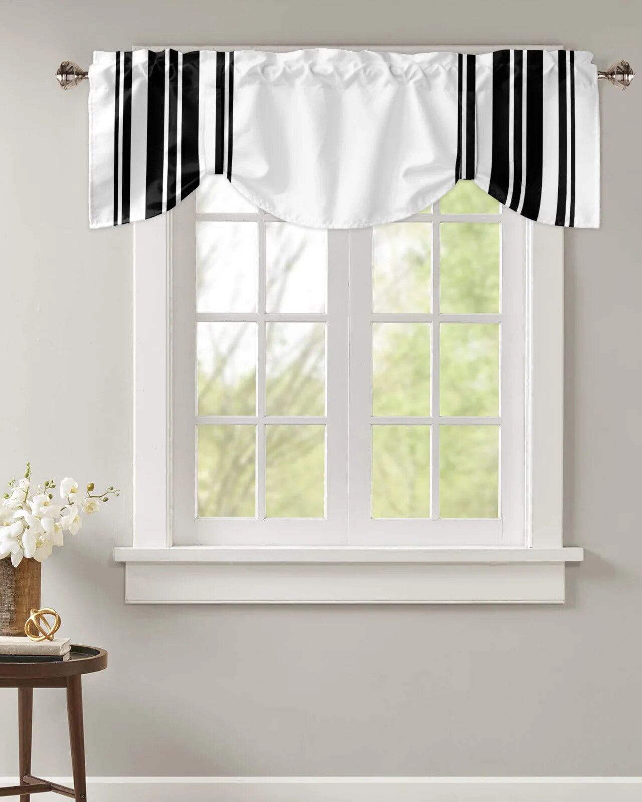 Black Strips Short Window Curtain Adjustable Tie Up Valance for Living ...