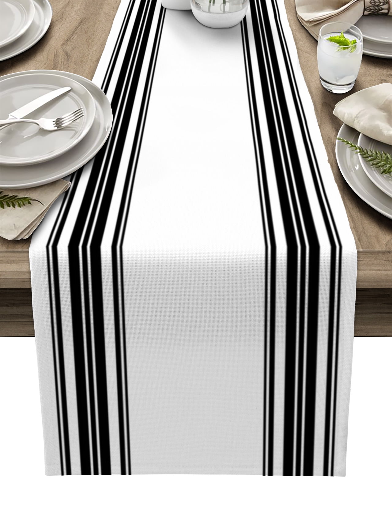 Black Strips Table Runner Home Party rative Tablecloth Cotton Linen ...
