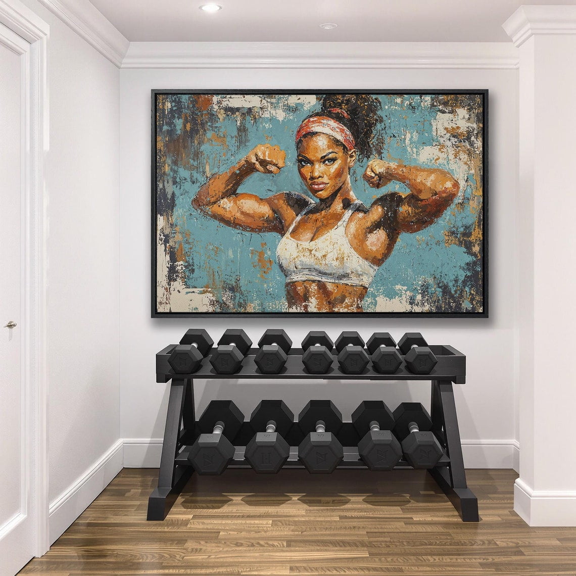 Black Strong Woman Wall Art, Sports Poster, Abstract Fitness Gym Decor ...