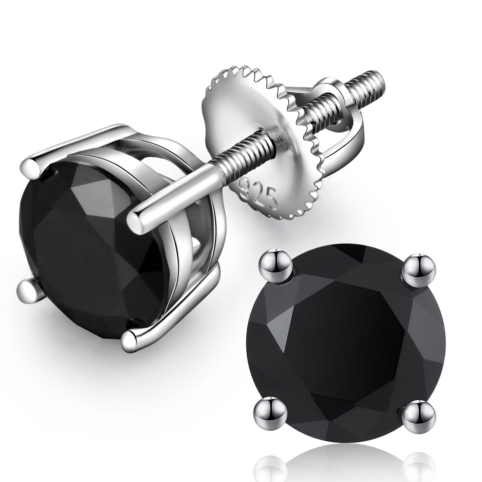 Black Stud Earrings Screw Back Earrings Mens Black Diamond Earrings ...