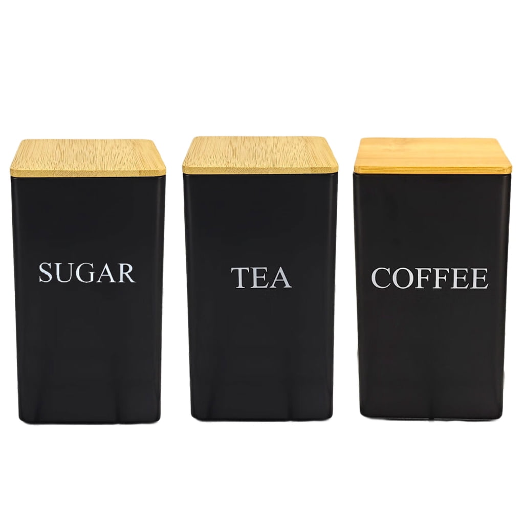 Black Sturdy Iron Kitchen Canisters Set of 3 for Coffee Sugar Storage ...