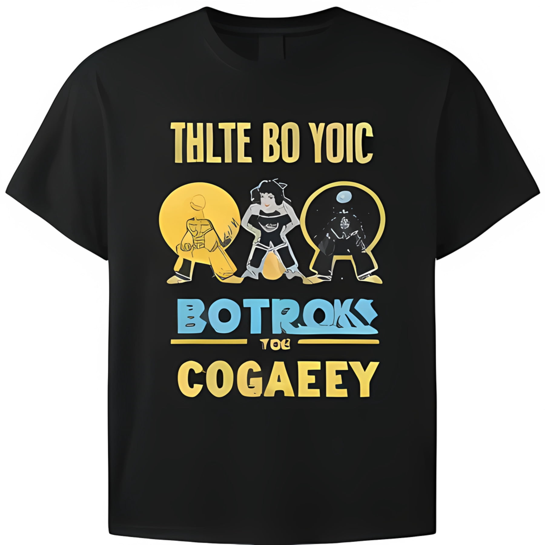 Black Style T-Shirt with Comic Book Characters Unique Design with Text ...