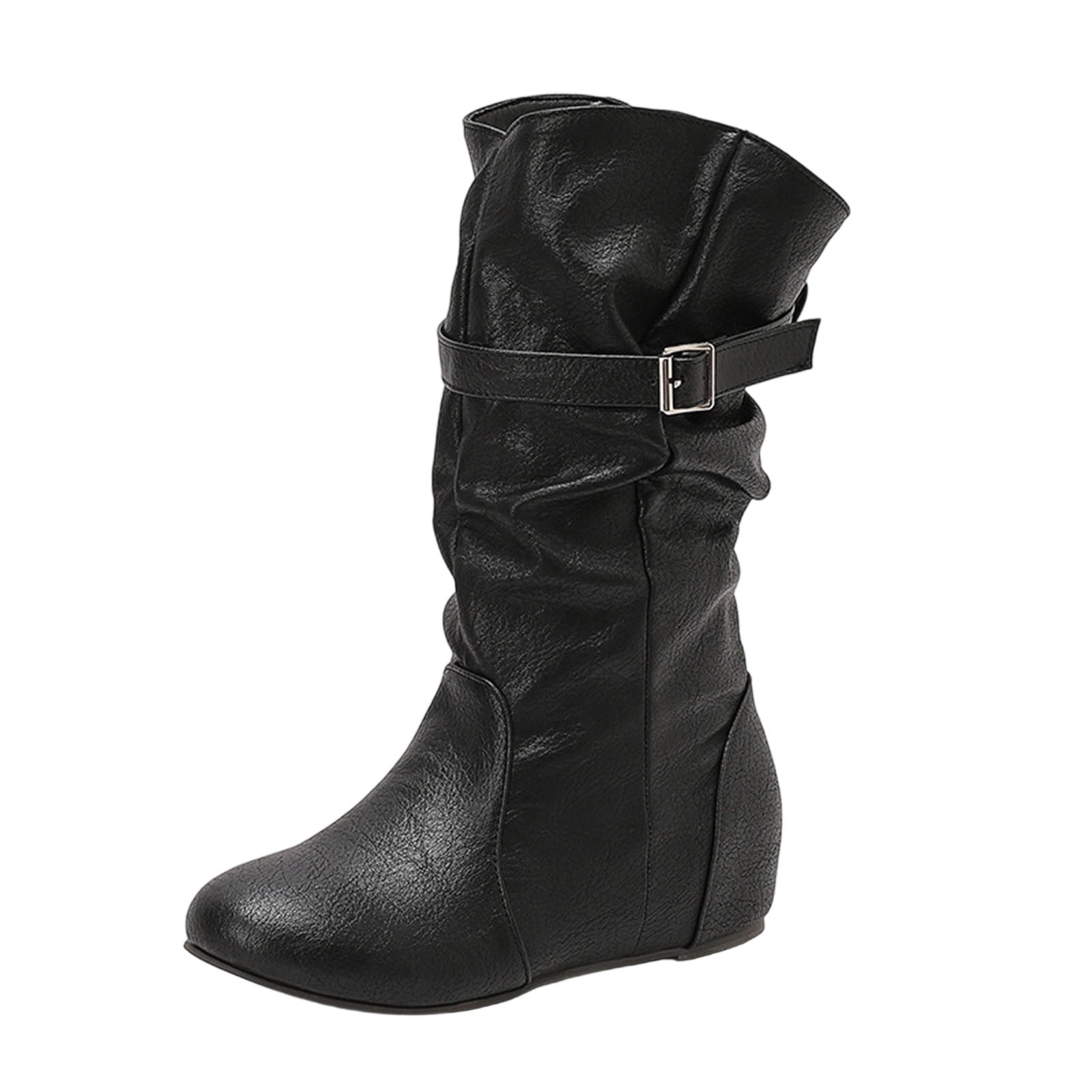 Black Stylish Mid Calf Boots For Women With Inner Height Increase And ...