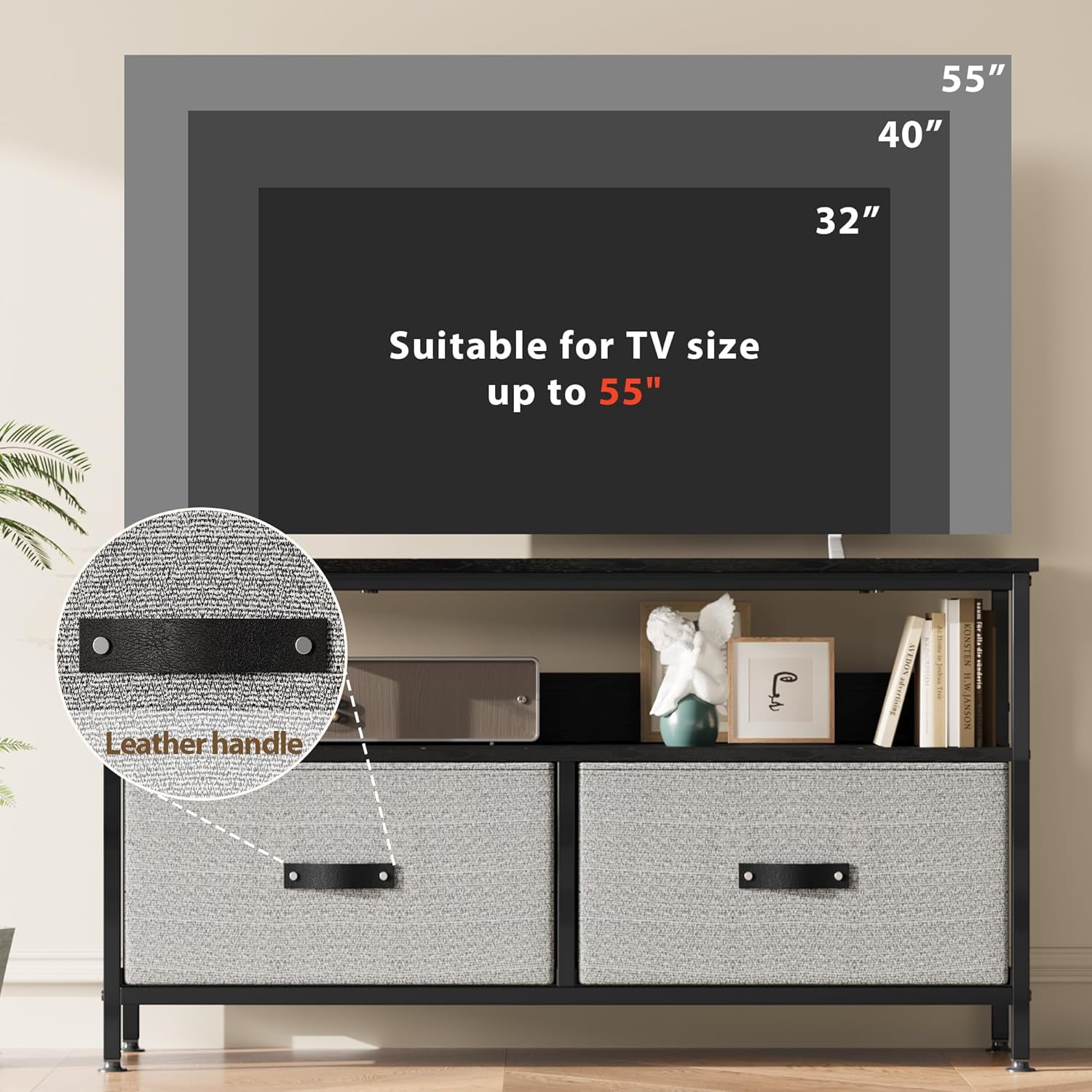 Black Stylish Multi Functional Tv Stand Space Saving Storage Cabinet ...
