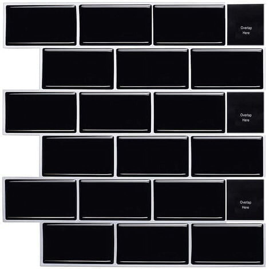 Black Subway Tile Sticker, Kitchen Bathroom Adhesive Backsplash, 3D ...