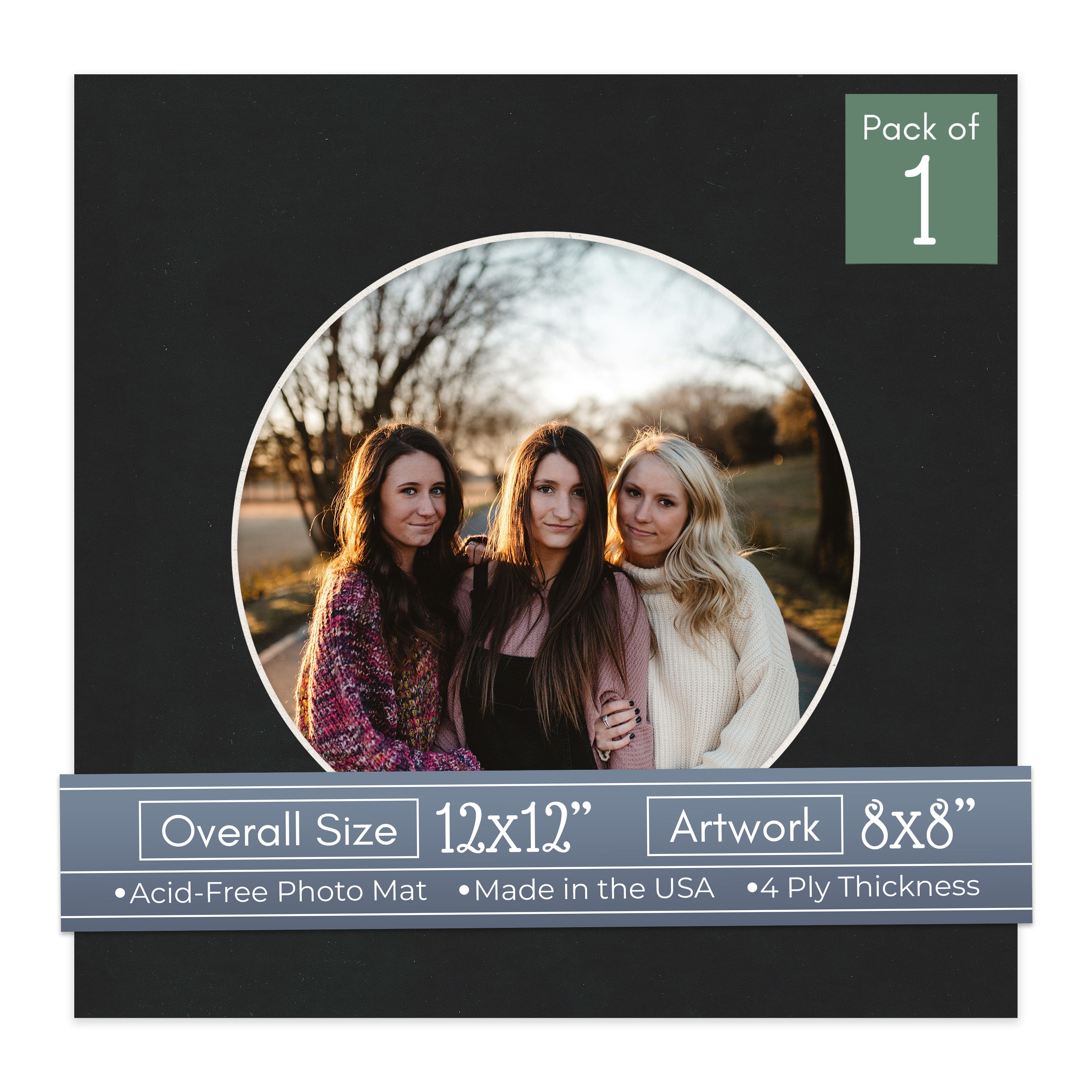 Black Suede Picture Frame Mat for 12x12 Frames - Circle Opening for 8x8 ...