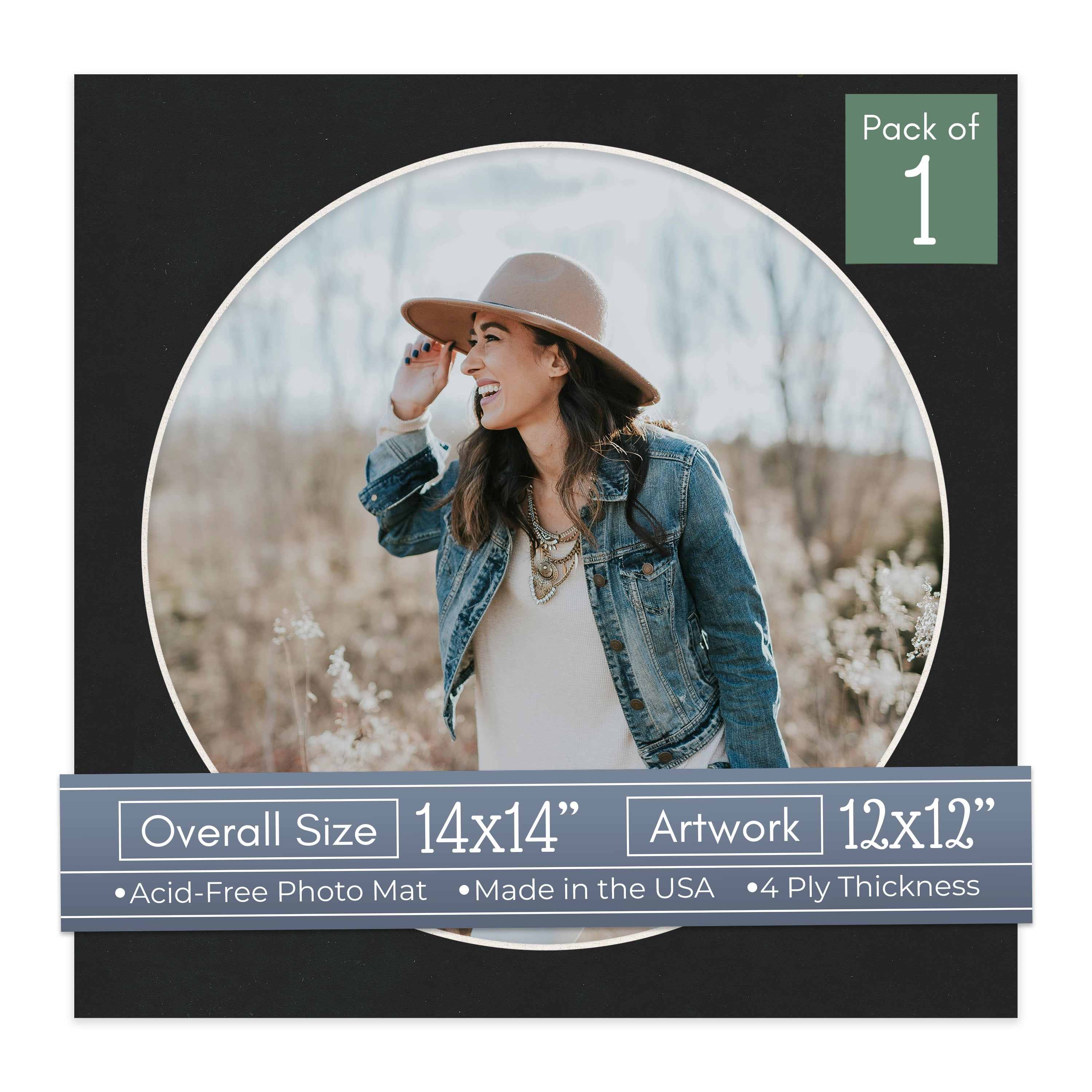 Black Suede Picture Frame Mat for 14x14 Frames - Circle Opening for ...