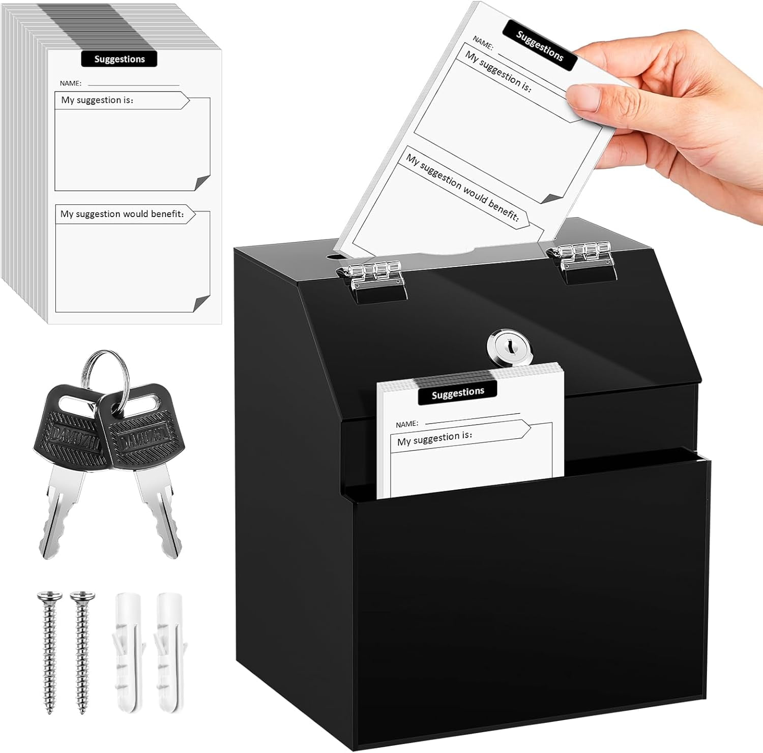 Black Suggestion Box with Lock and 100 Free Suggestion Cards Wall ...