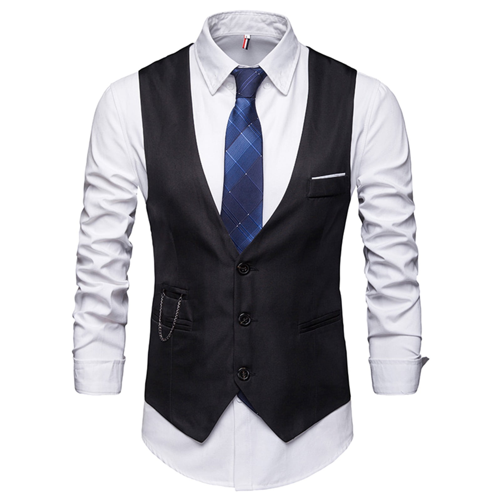 Black Summer New Men'S Solid Suit Vest British Slim Fit Large ...