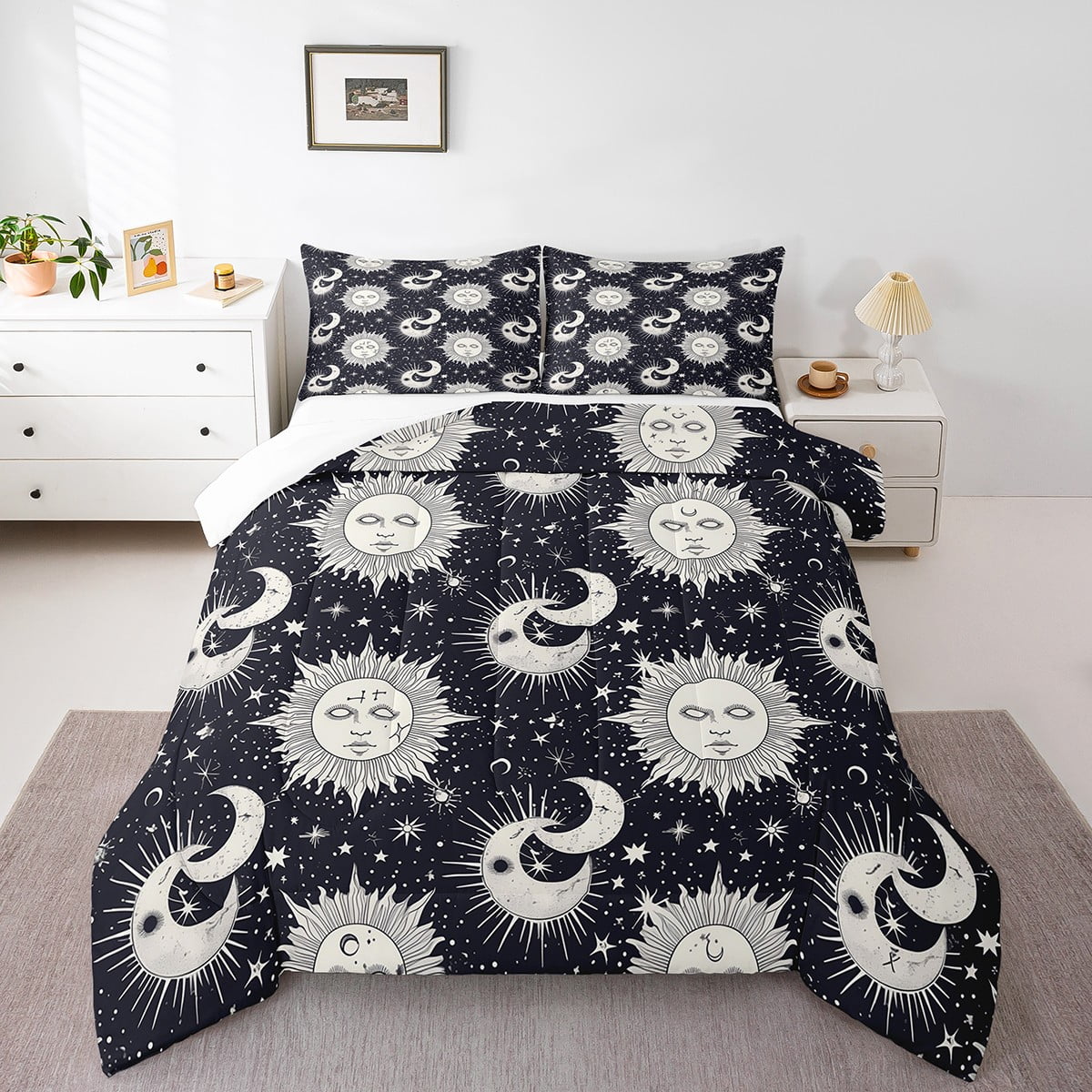 Black Sun And Moon Bedding Set Kids Boys Extoic Boho Decor Twin ...