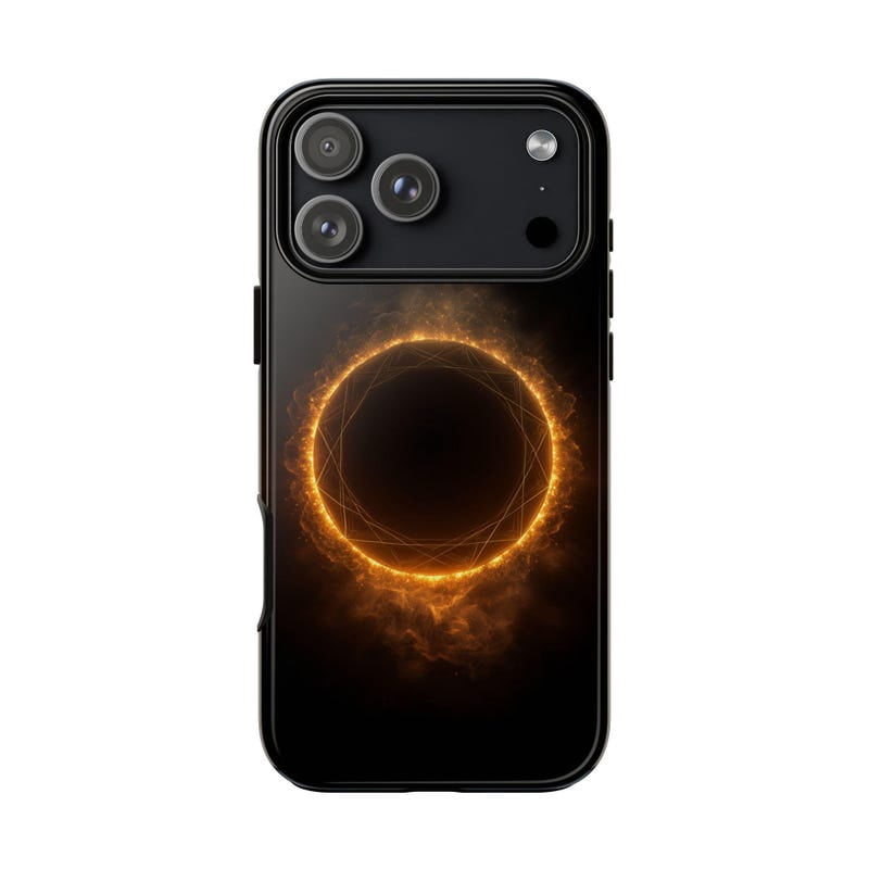 Black Sun Geometric Orange Circle Art Case with iPhone 17 to 11 Pro Max ...