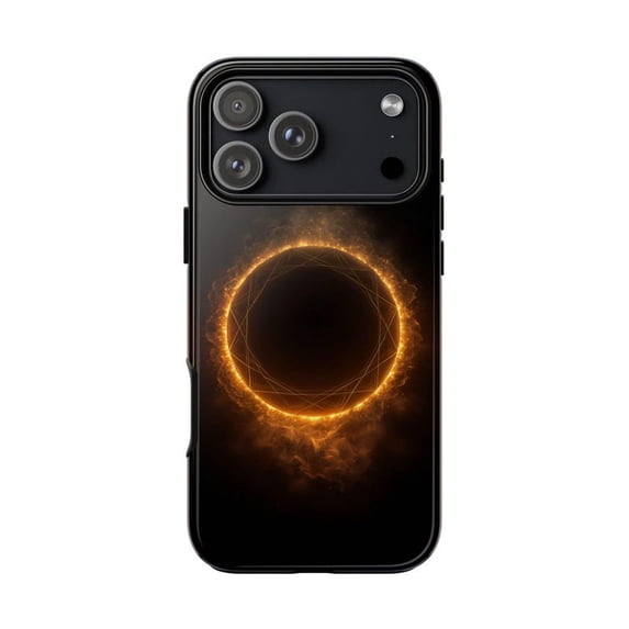 Black Sun Geometric Orange Circle Art Case with iPhone 17 to 11 Pro Max ...