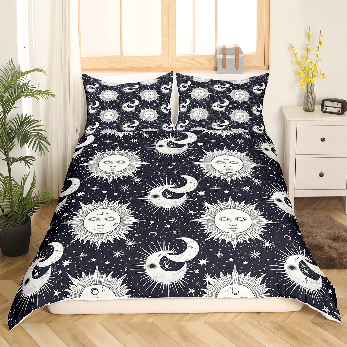 Black Sun And Moon Bedding Set Extoic Boho Decor Comforter Cover ...