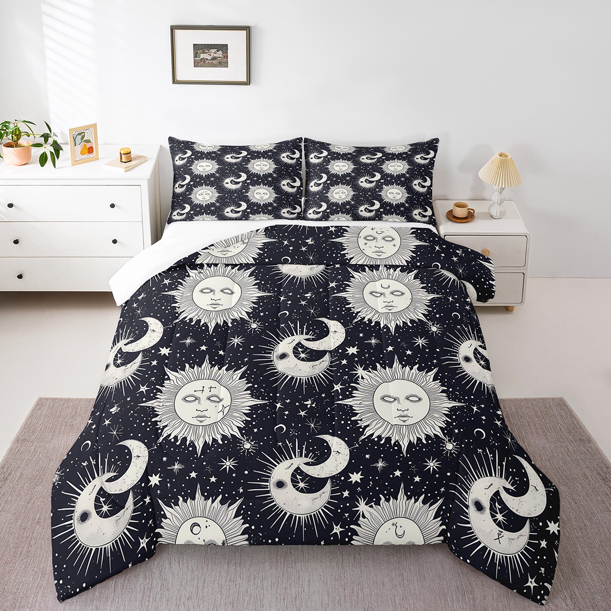 Black Sun And Moon Bedding Set Extoic Boho Decor Full Comforter Sets ...