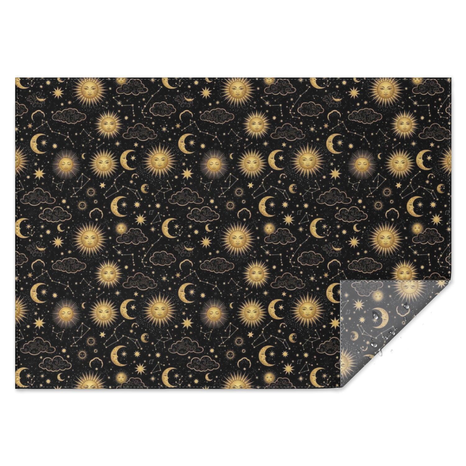 Black Sun Moon Cloud Star Pattern Rectangle Tablecloth 60"x84 ...