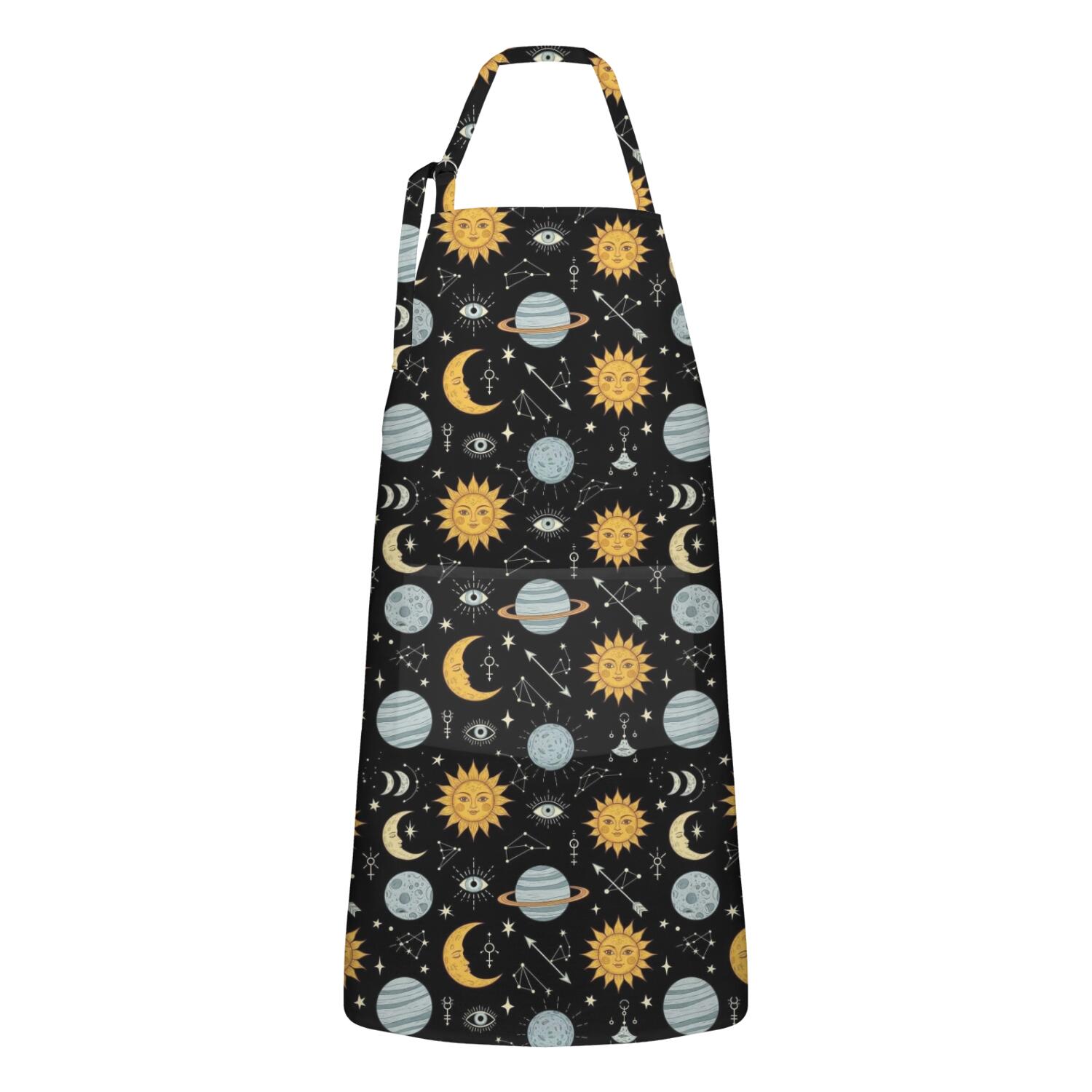 Black Sun Moon Planet Eye Star Arrow Apron-Garden Aprons for Women with ...
