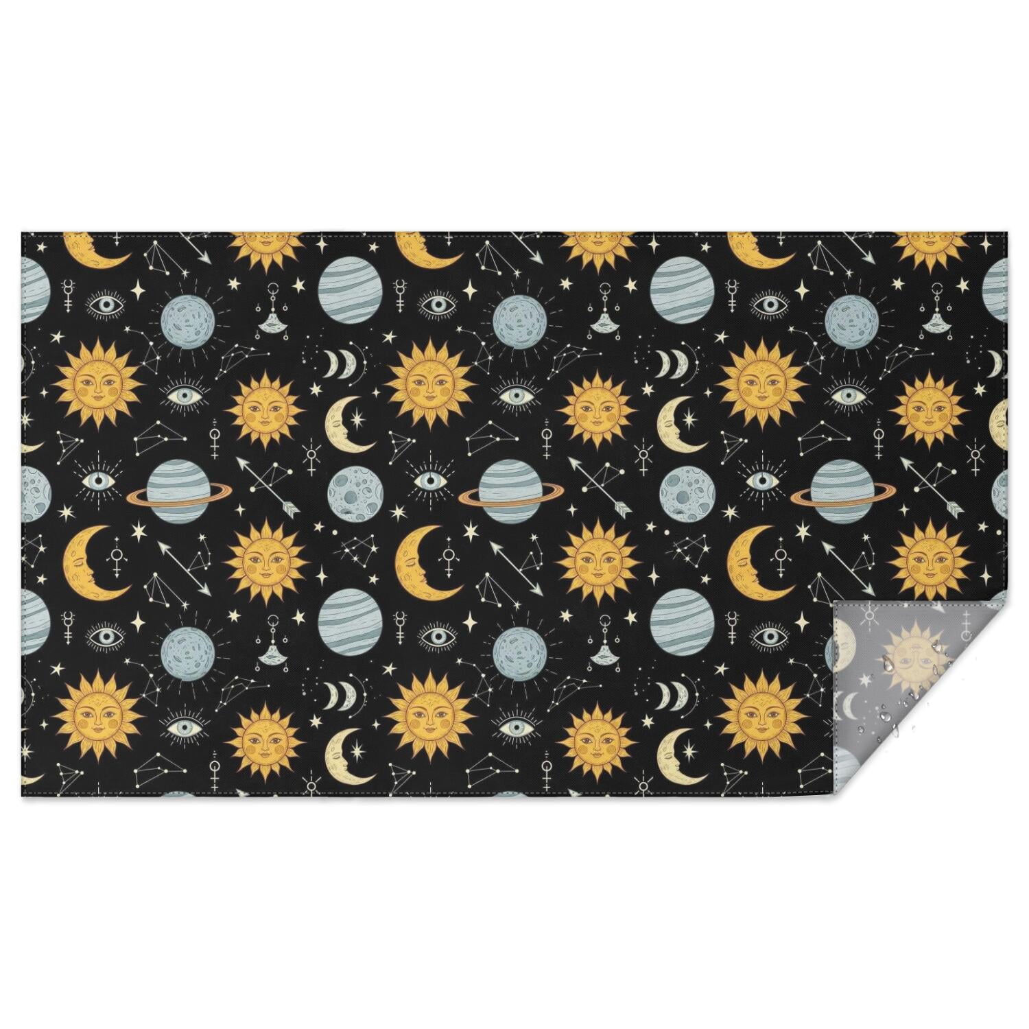 Black Sun Moon Planet Eye Star Arrow Pattern Rectangle Tablecloth 60 ...