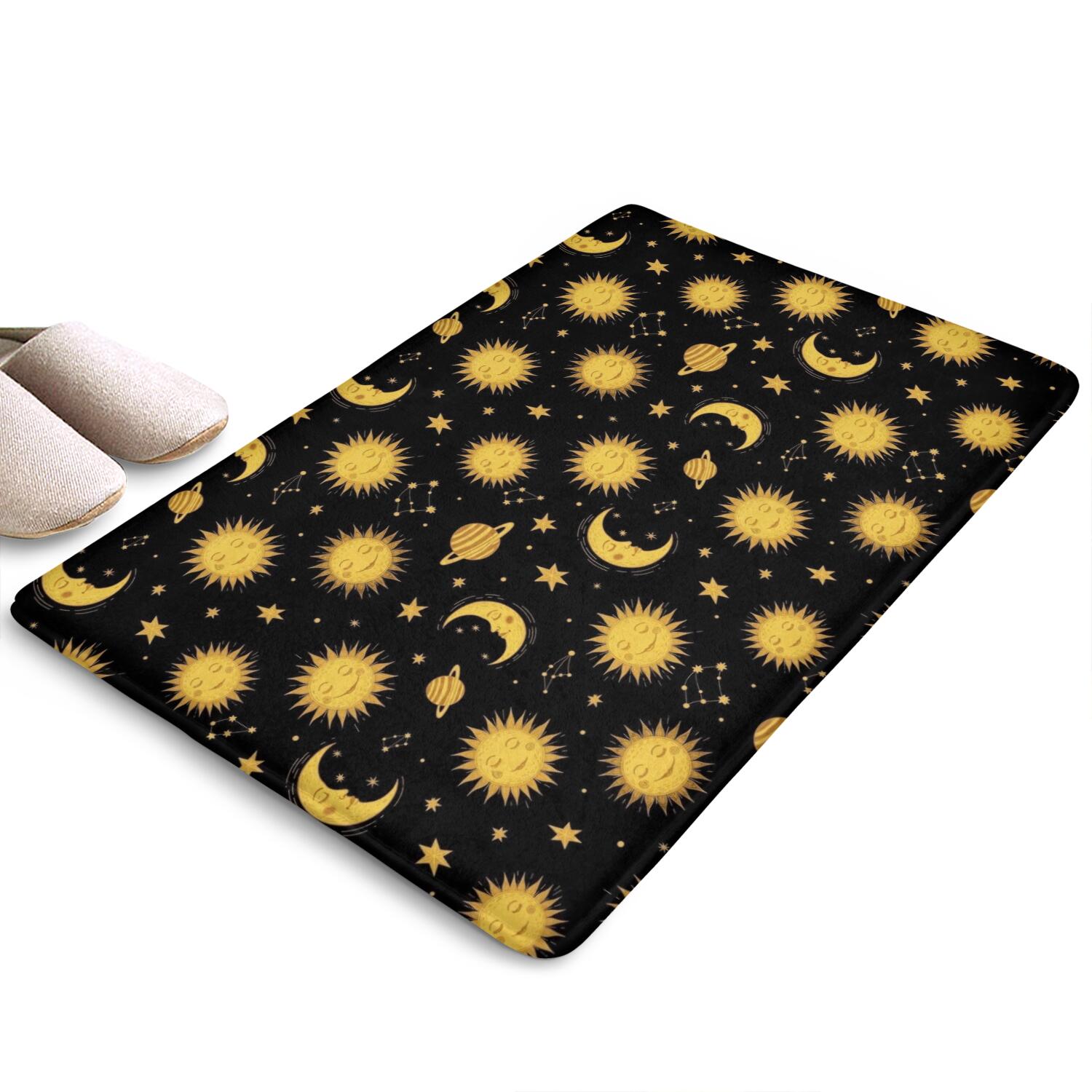 Black Sun Moon Planet Star Flannel Non Slip Door Rugs,Washable Door ...