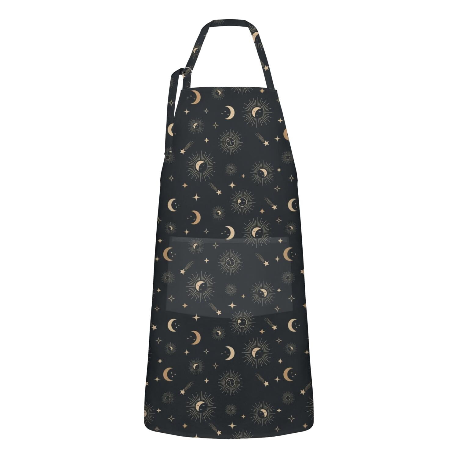 Black Sun Moon Star Pattern Apron-Garden Aprons for Women with Pockets ...