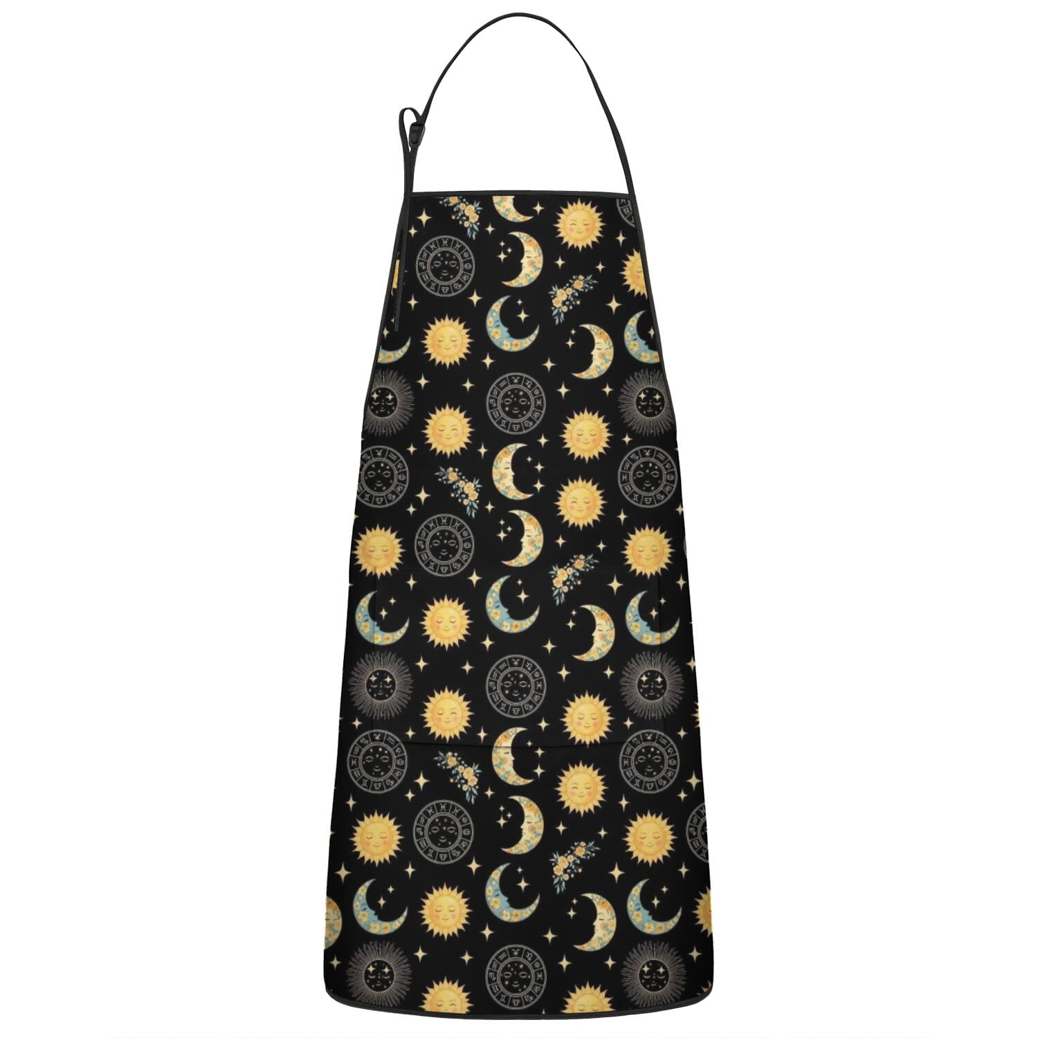 Black Sun Moon Star Pattern Apron-Garden Aprons for Women with Pockets ...