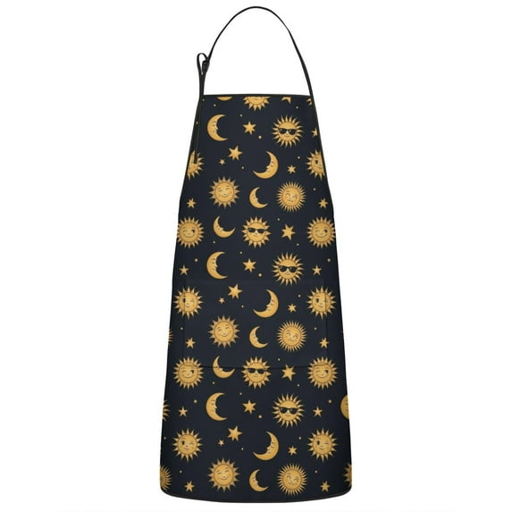 Black Sun Moon Star Pattern Apron-Garden Aprons for Women with Pockets ...