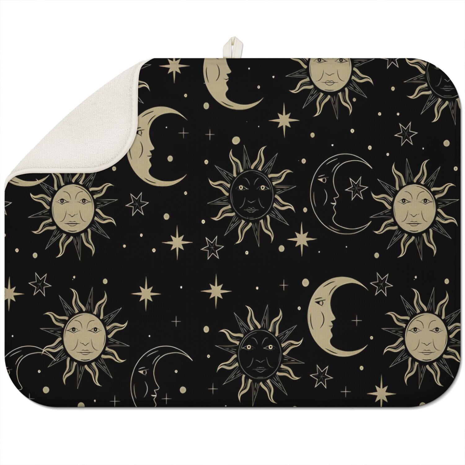 Black Sun Moon Star Pattern Dish Drying Mat for Kitchen 1 Pack, Ultra ...