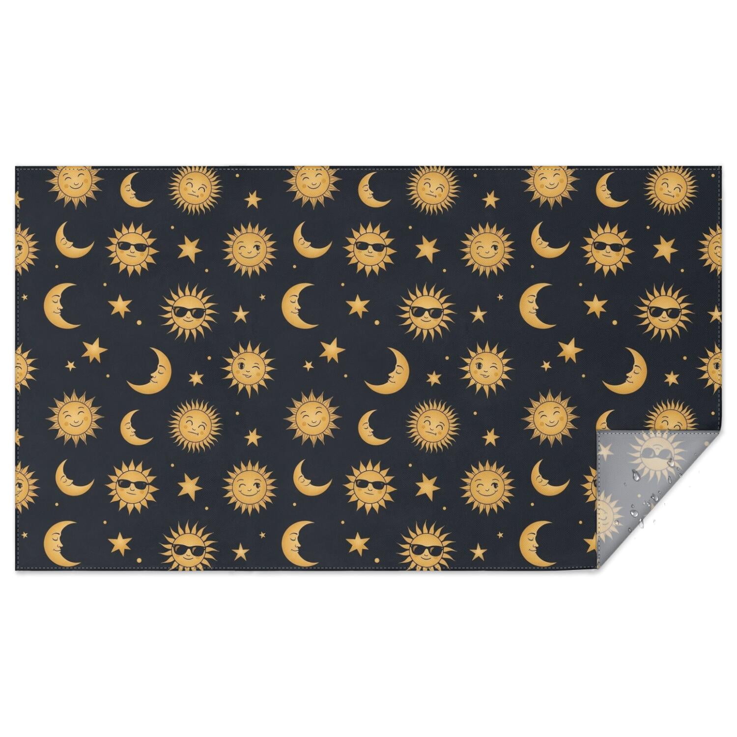Black Sun Moon Star Pattern Rectangle Tablecloth 60"x102",Waterproof ...
