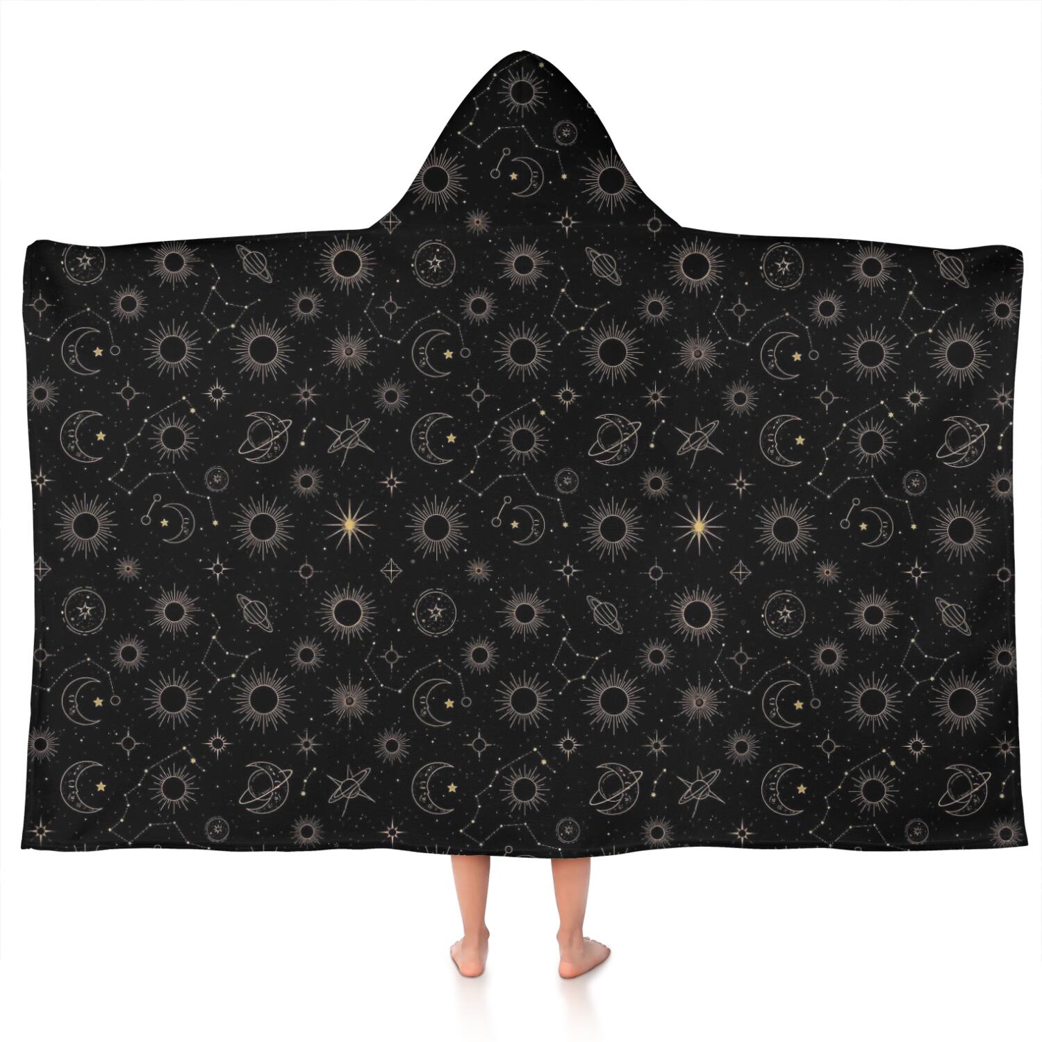 Black Sun Moon Star Planet Constellation Pattern Hooded Bath Towel，50 ...