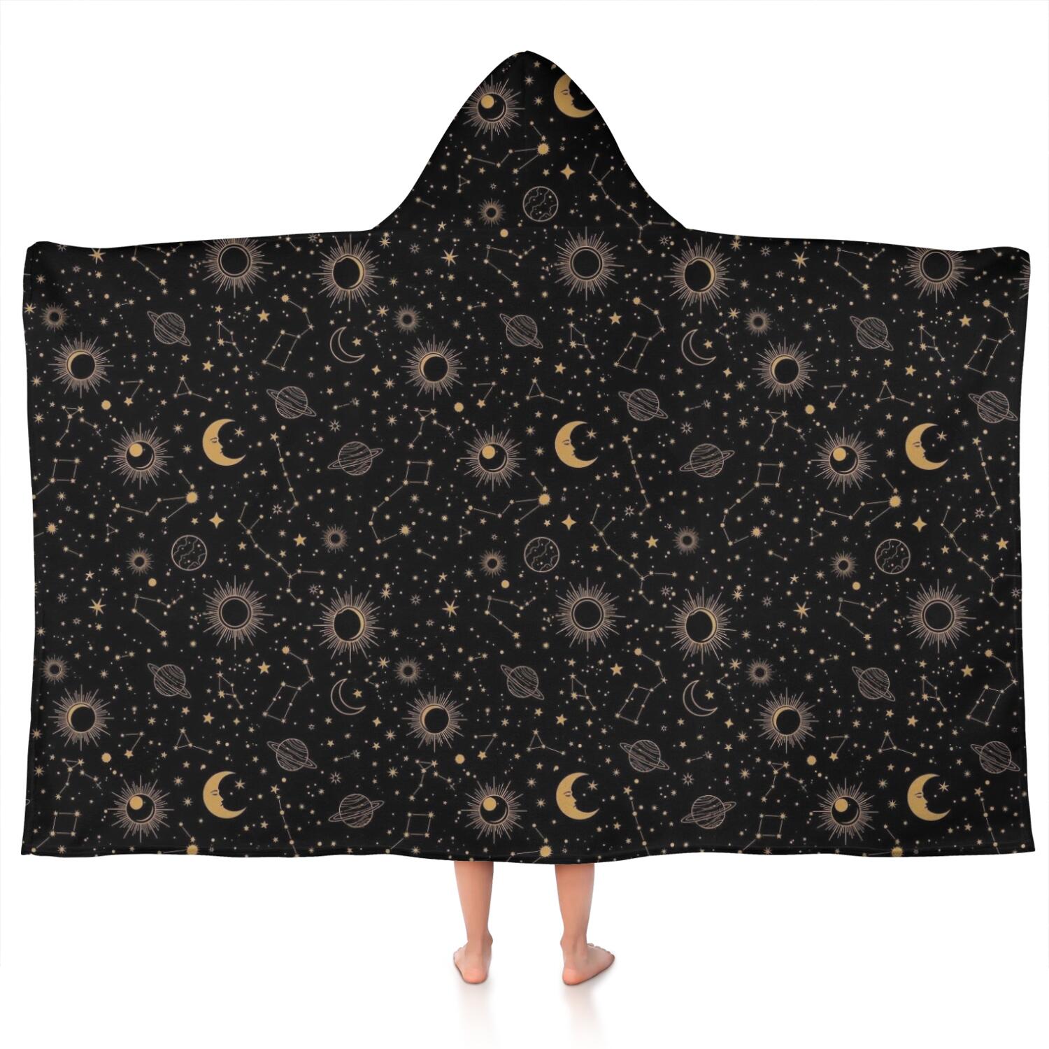 Black Sun Moon Star Planet Constellation Pattern Hooded Bath Towel，50 ...
