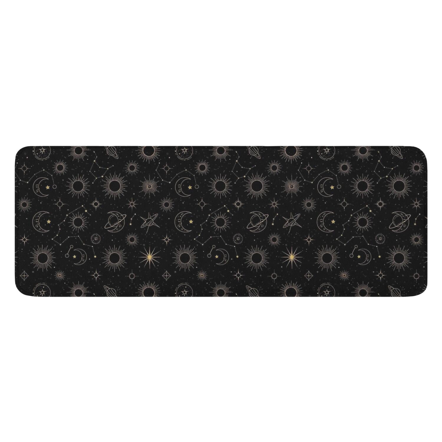 Black Sun Moon Star Planet Constellation Pattern Kitchen Rug Mat ...