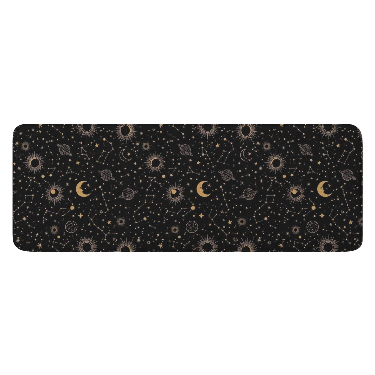 Black Sun Moon Star Planet Constellation Pattern Kitchen Rug Mat ...