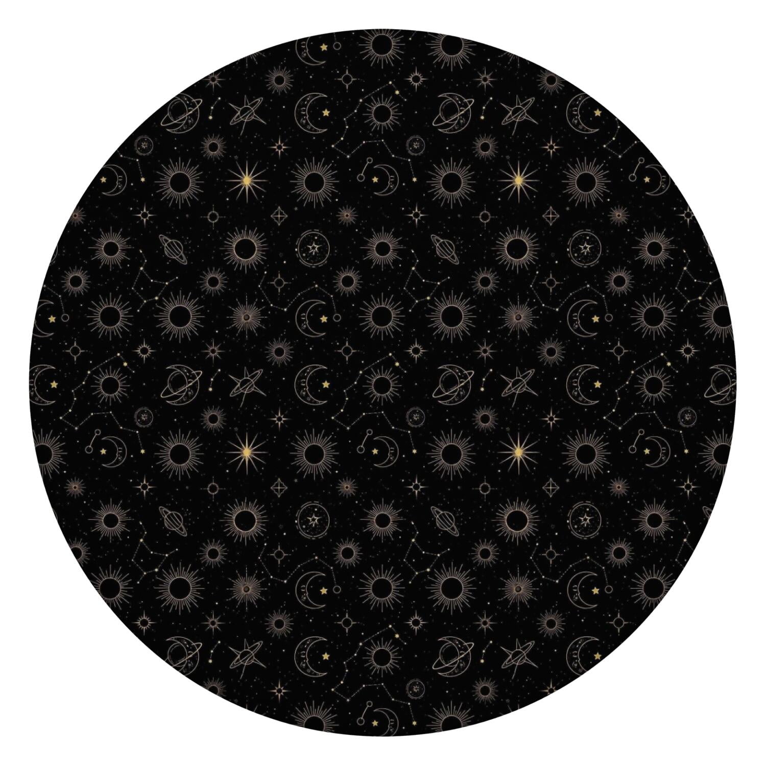 Black Sun Moon Star Planet Constellation Pattern Round Fitted ...