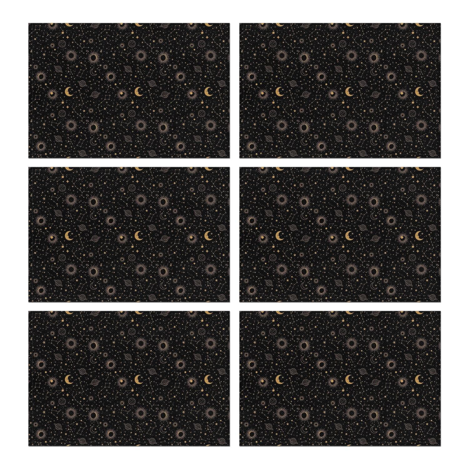 Black Sun Moon Star Planet Constellation Pattern Summer Placemats Table ...