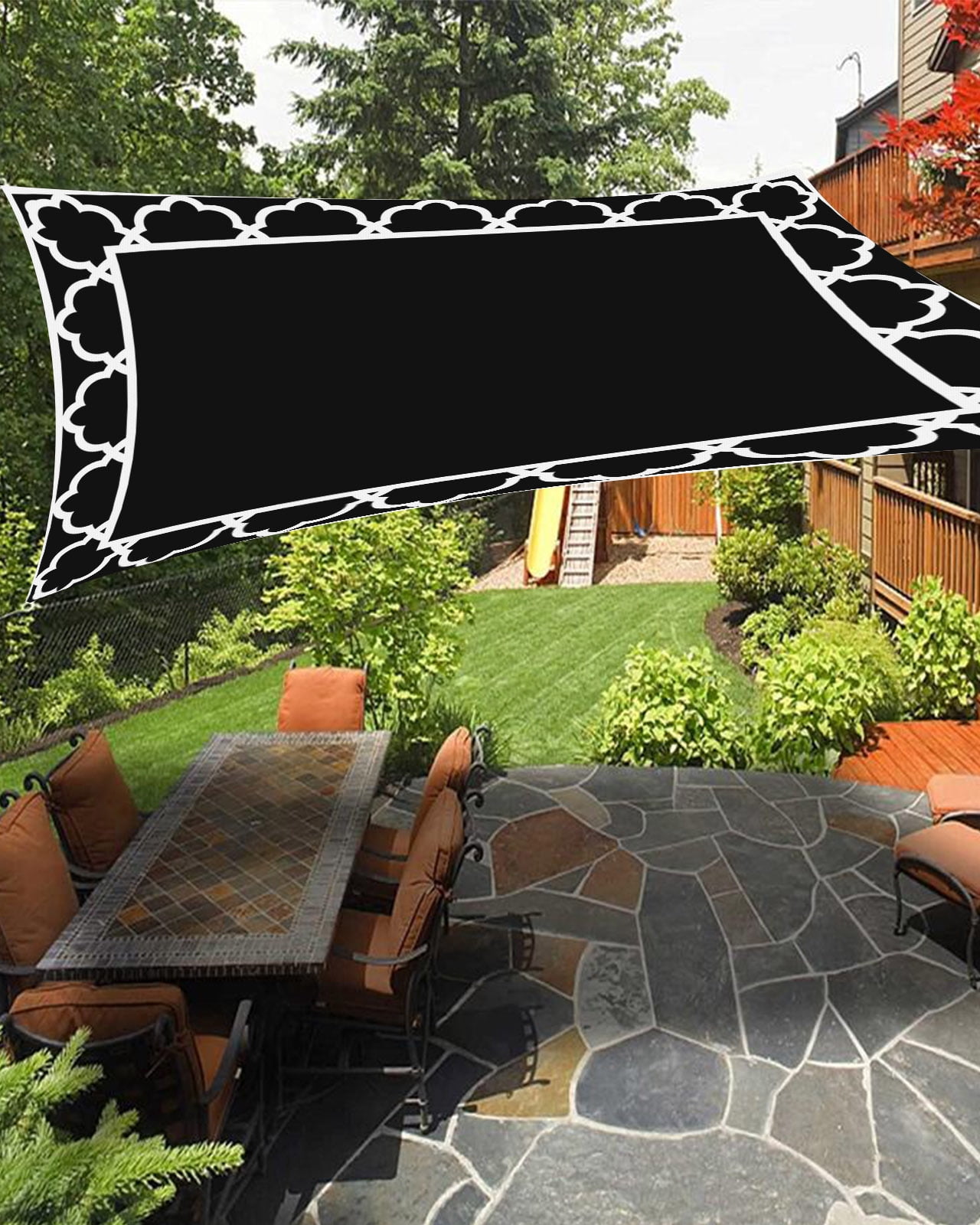 Black Sun Shade Sail 8'X10' Geometric Morocco Printed Border Modern ...