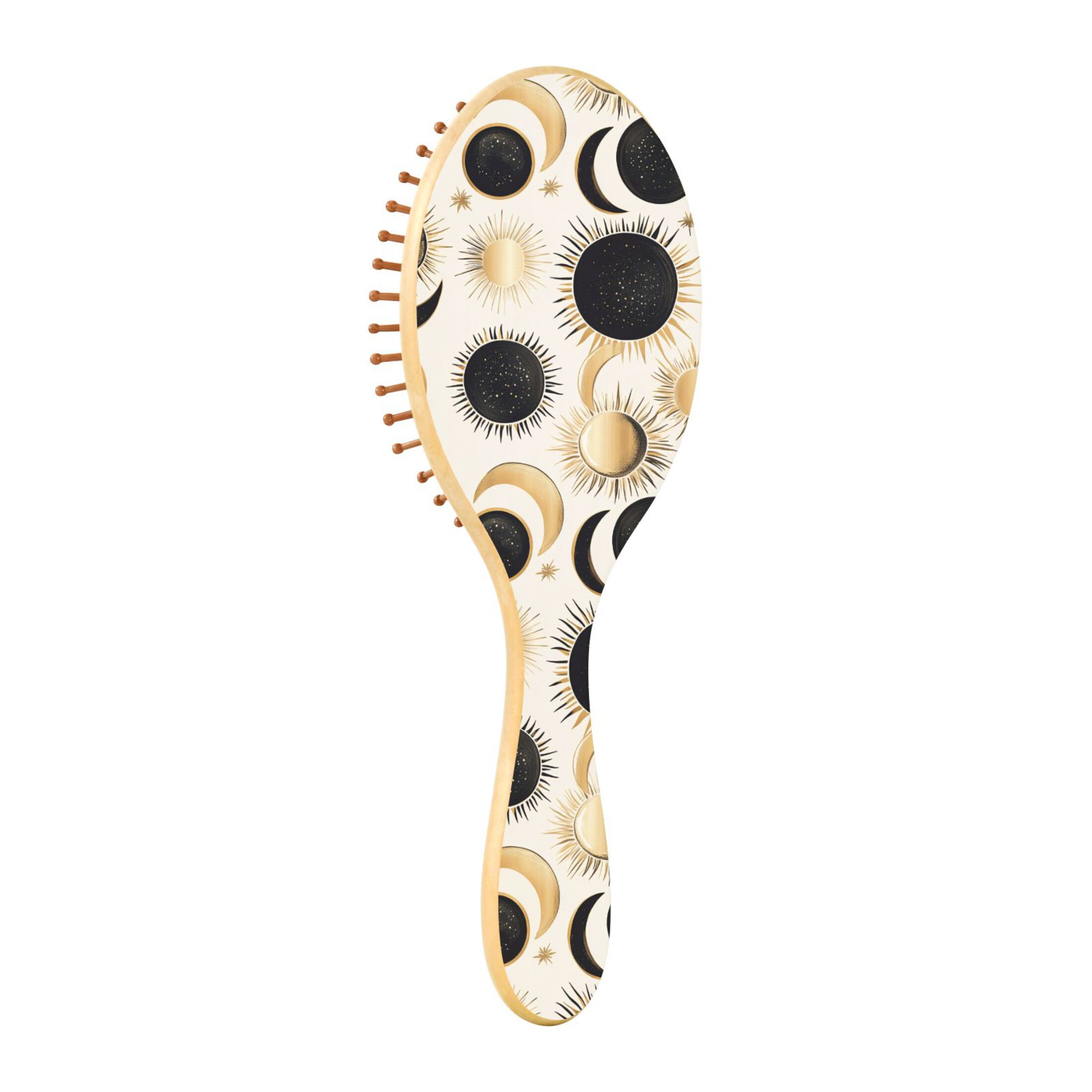 Black Sun and Moon Pattern Natural Wooden Hair Brush with Cushion for ...
