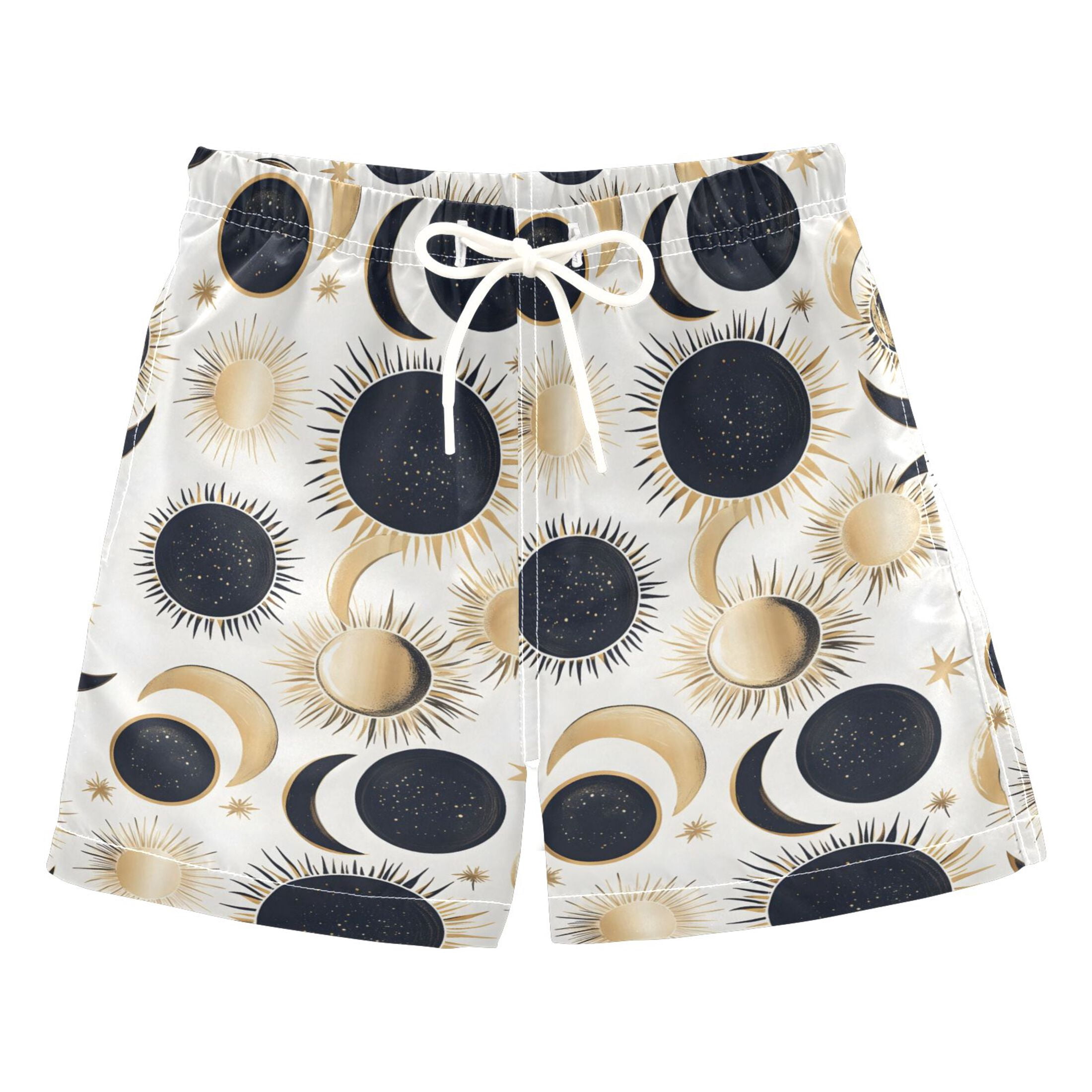 Black Sun and Moon Pattern Swim Trunks Quick Dry Beach Pool Board ...